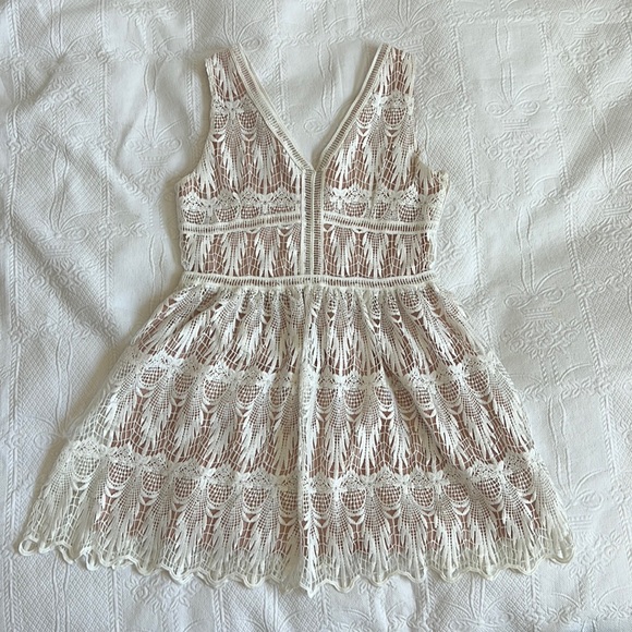 lucca | Dresses | Off White Lacy Dress With Nude Underlining | Poshmark